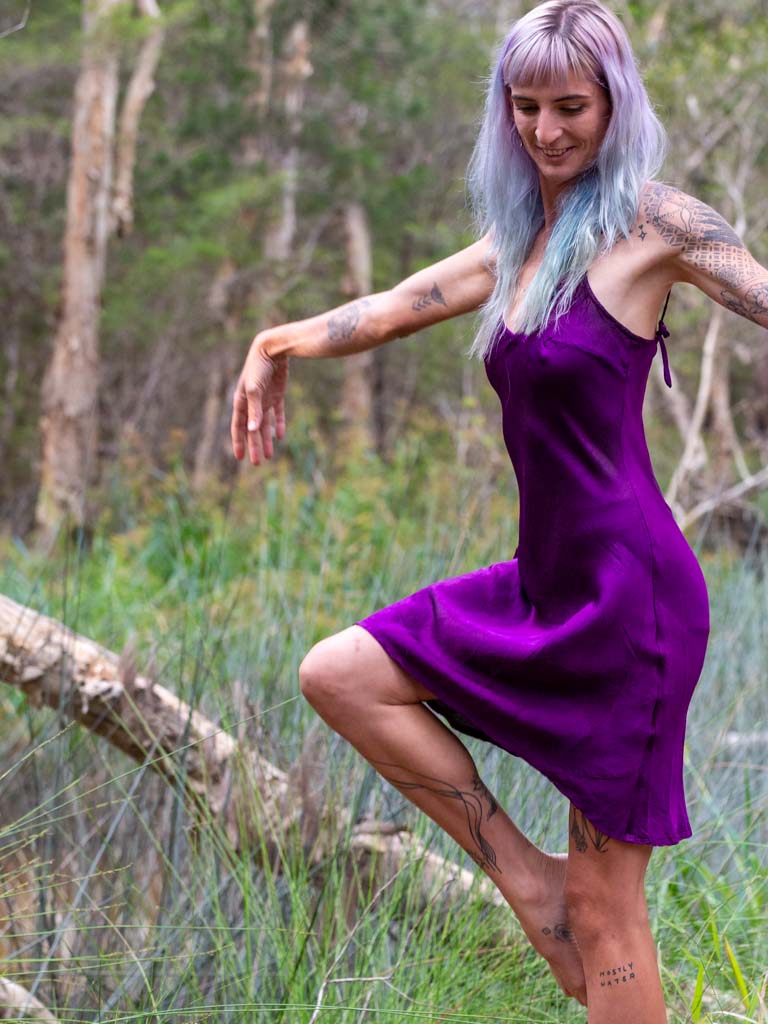 Marilyn Silk Satin Slip Dress Mid - Grape | Luxury Bias-Cut Slip ...